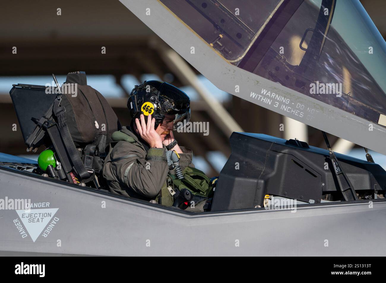 A pilot from the 419th Fighter Wing’s 466 Fighter Squadron prepares his ...