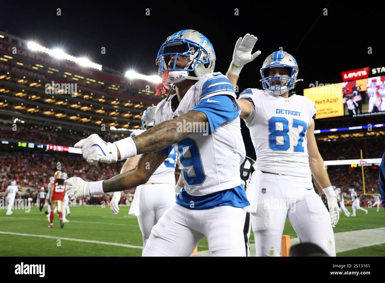 Detroit Lions wide receiver Jameson Williams (9) celebrates after ...