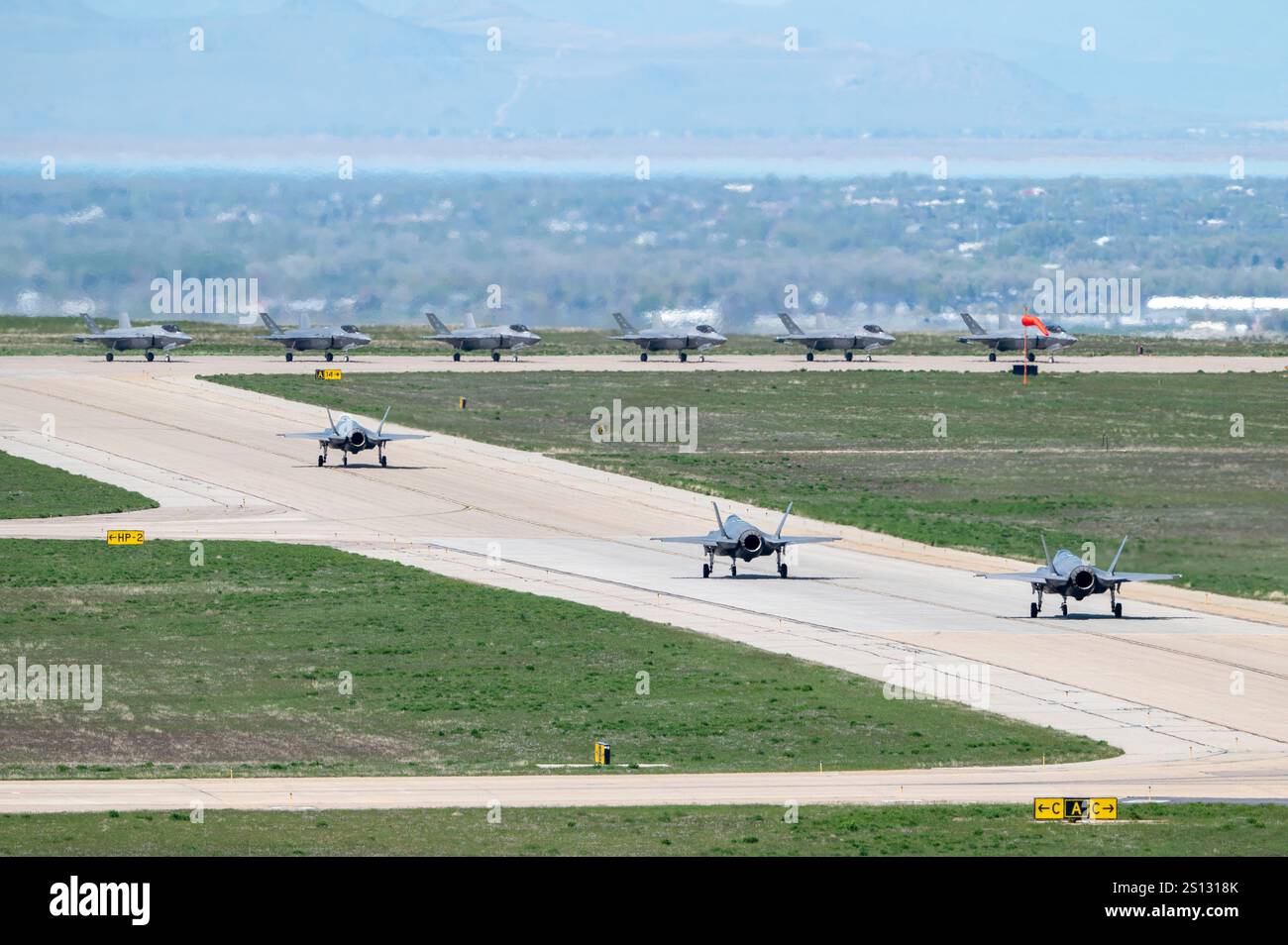 F-35A Lightning II fighter jets assigned to the 388th Fighter Wing taxi ...