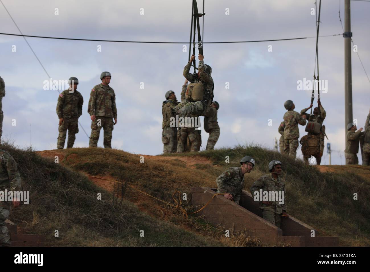 U.S. military servicemembers attending the Basic Airborne Course (BAC), train during tower week ...
