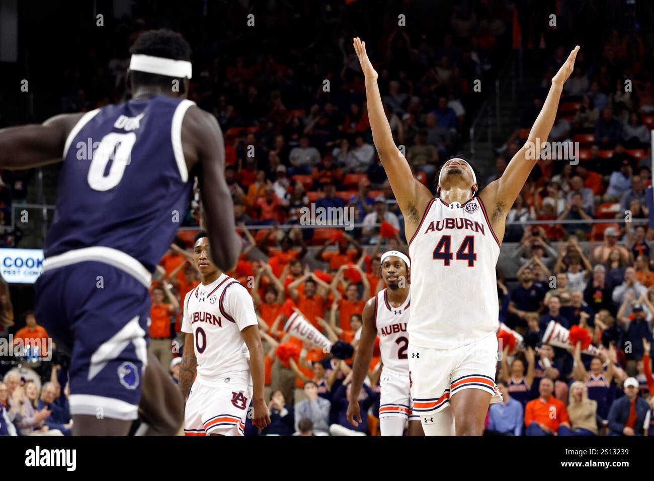 Auburn center Dylan Cardwell (44) reacts after a basket during the ...