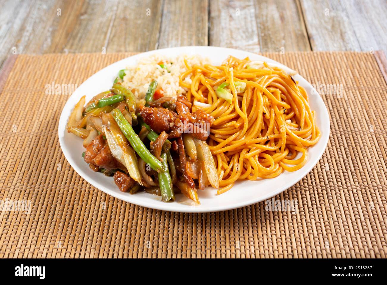 A view of a 1 item fast food Chinese combo plate Stock Photo - Alamy