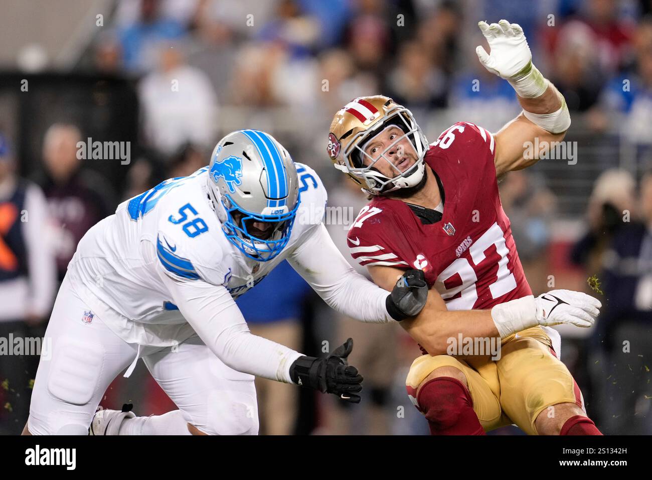 Detroit Lions offensive tackle Penei Sewell (58) blocks San Francisco ...