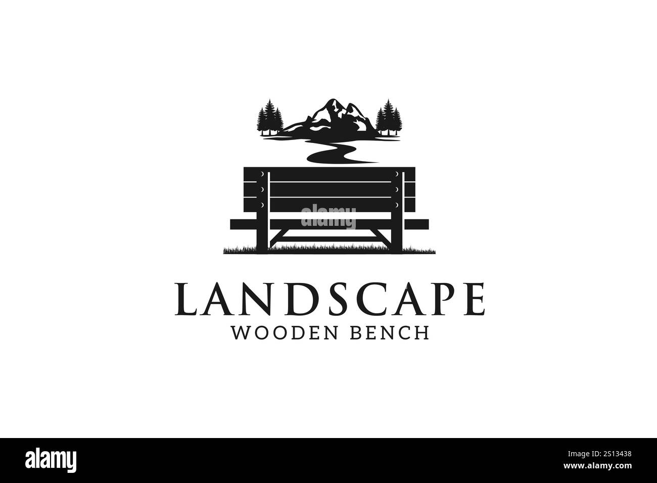Bench and mountain nature illustration logo Stock Vector Image & Art ...