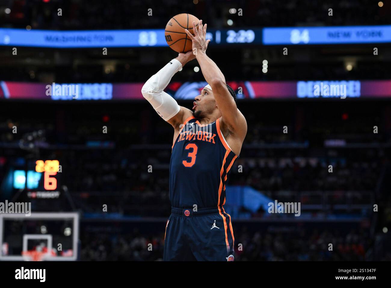 New York Knicks guard Josh Hart goes up to shoot a 3-point basket ...