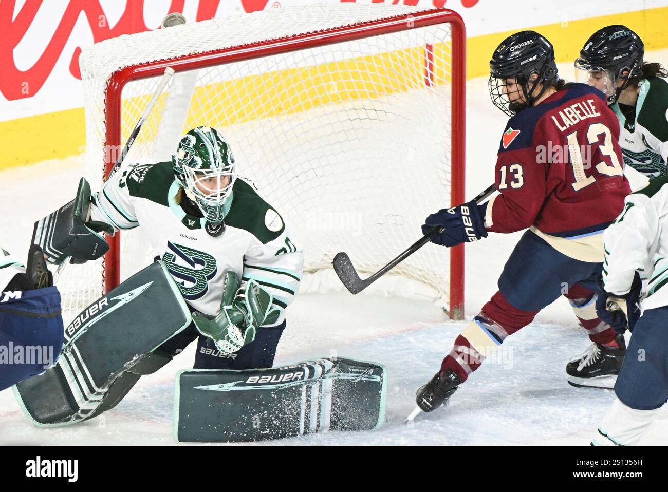 Montreal Victoire's Alexandra Labelle (13) moves in against Boston ...