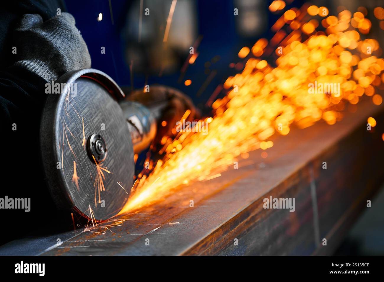 Cutting of metal beam with abrasive tool at metalwork plant Stock Photo ...