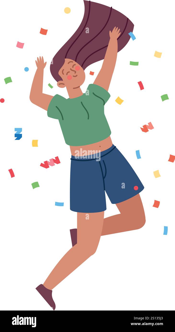 Excited girl jumping joy Stock Vector Images - Alamy