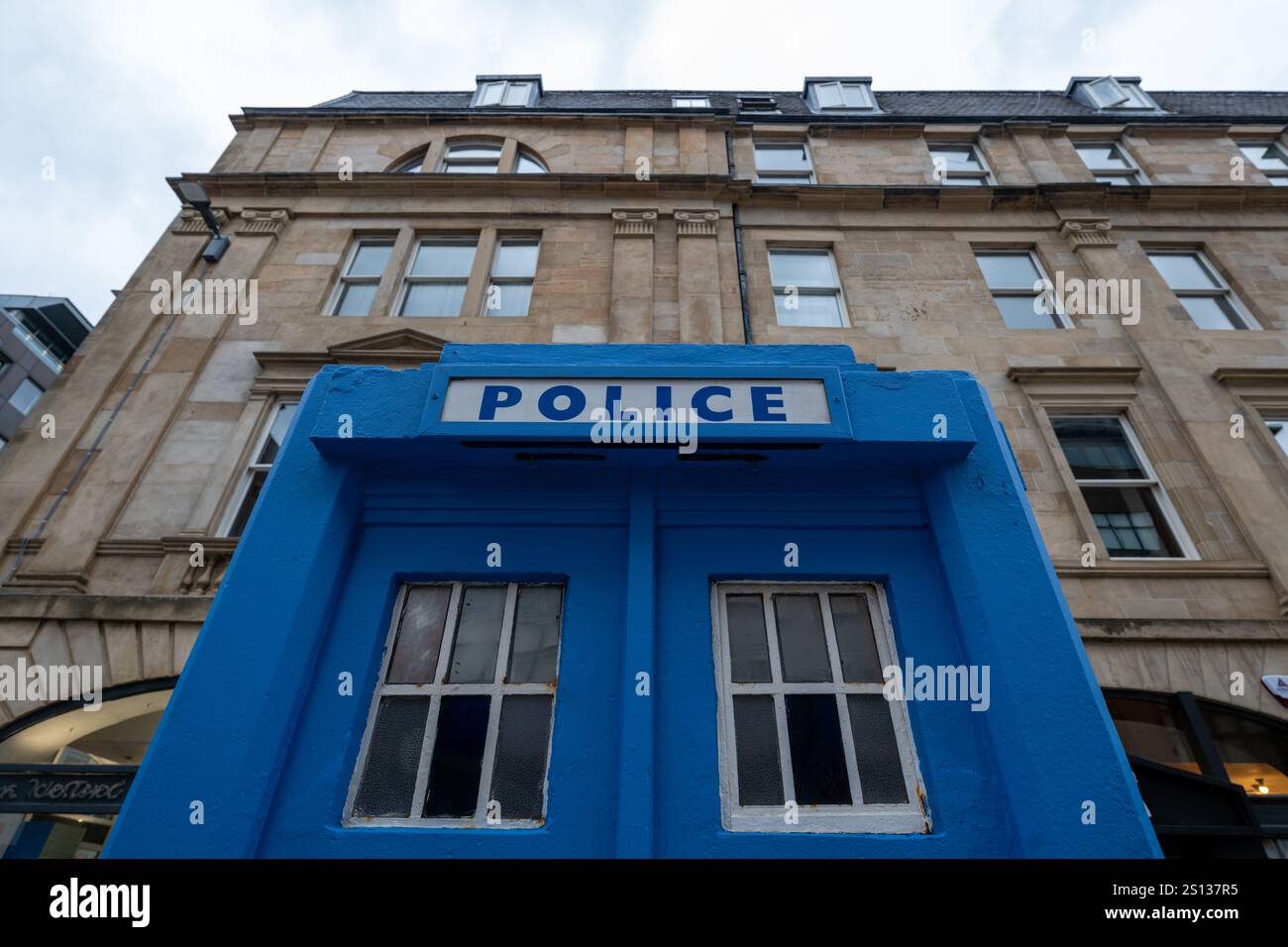 Blue Police Call Box Installed in Glasgow, Scotland, UK Stock Photo - Alamy
