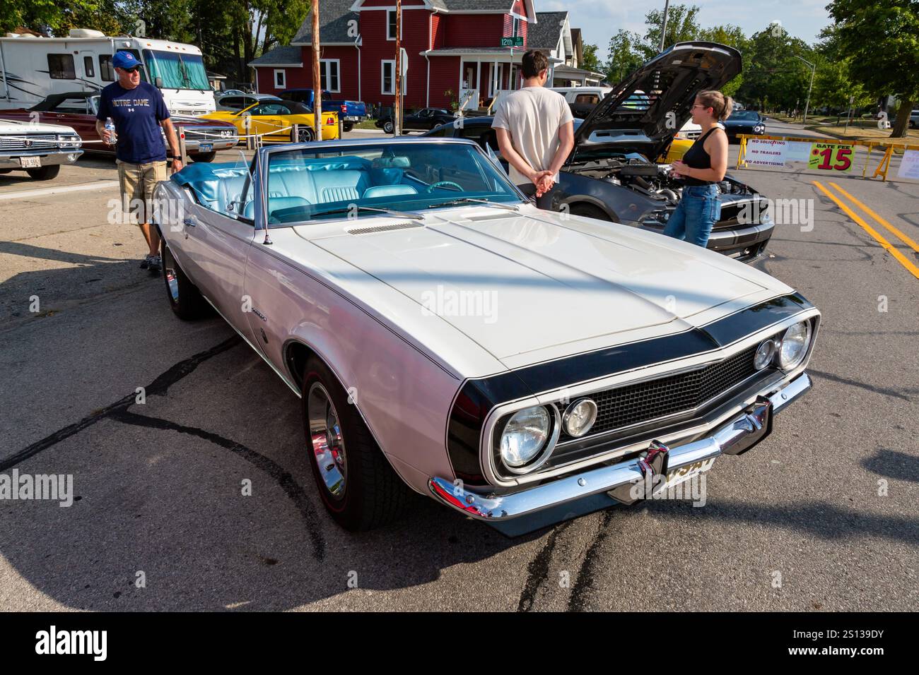 A white 1967 Chevrolet Camaro on display at a car show in Auburn ...