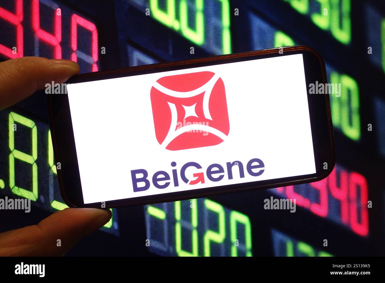 In this photo illustration, the BeiGene company logo is seen displayed on a smartphone screen ...