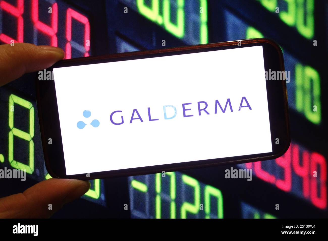 In this photo illustration, the Galderma company logo is seen displayed ...