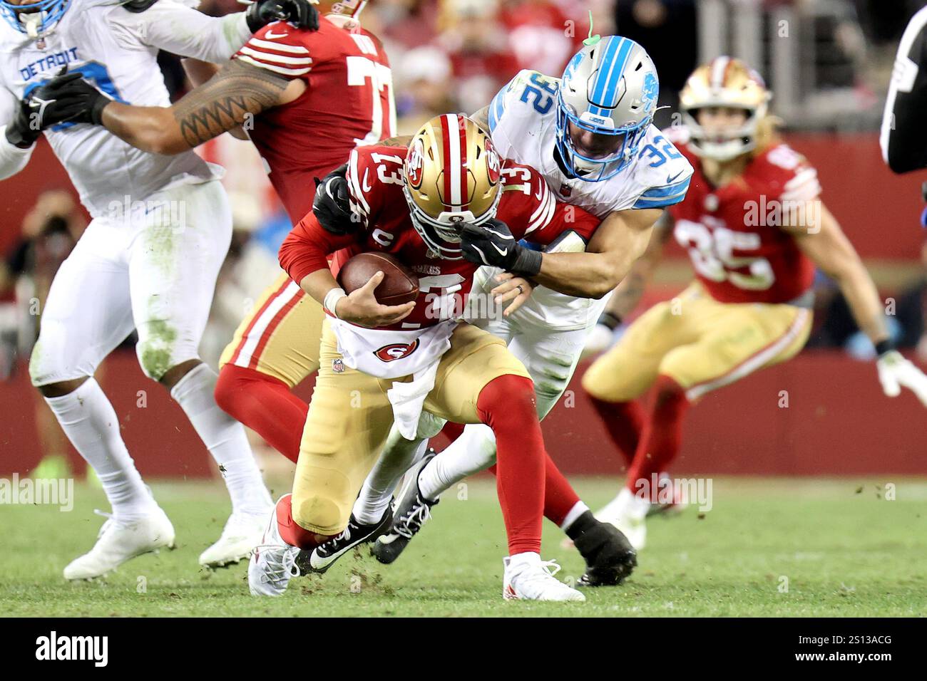 Detroit Lions safety Brian Branch (32) sacks San Francisco 49ers ...