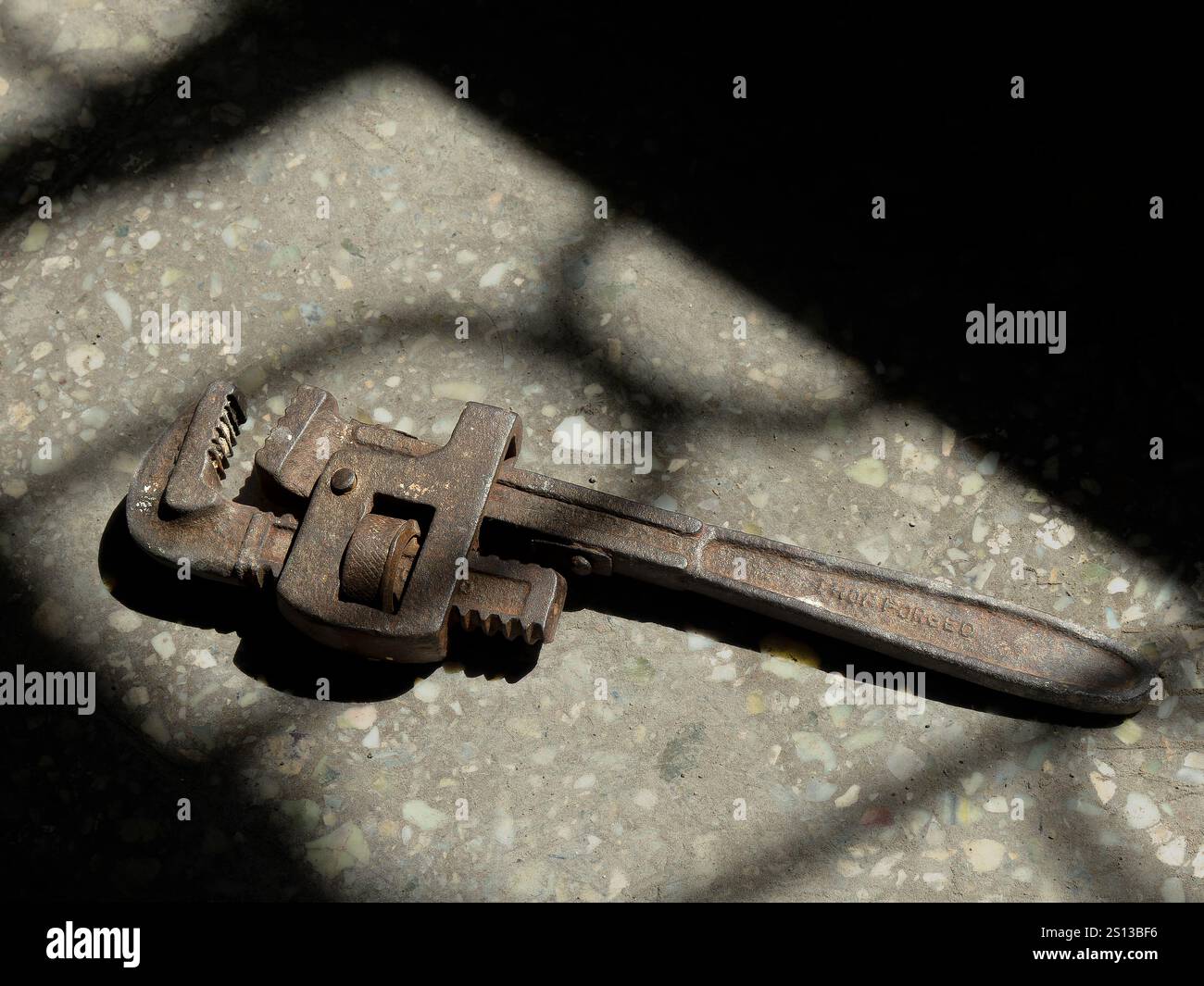 08 02 2021 Vintage Old Rusty Dirty Pipe Wrench Tool Detail Lokgram Kalyan Maharashtra India Asia ...