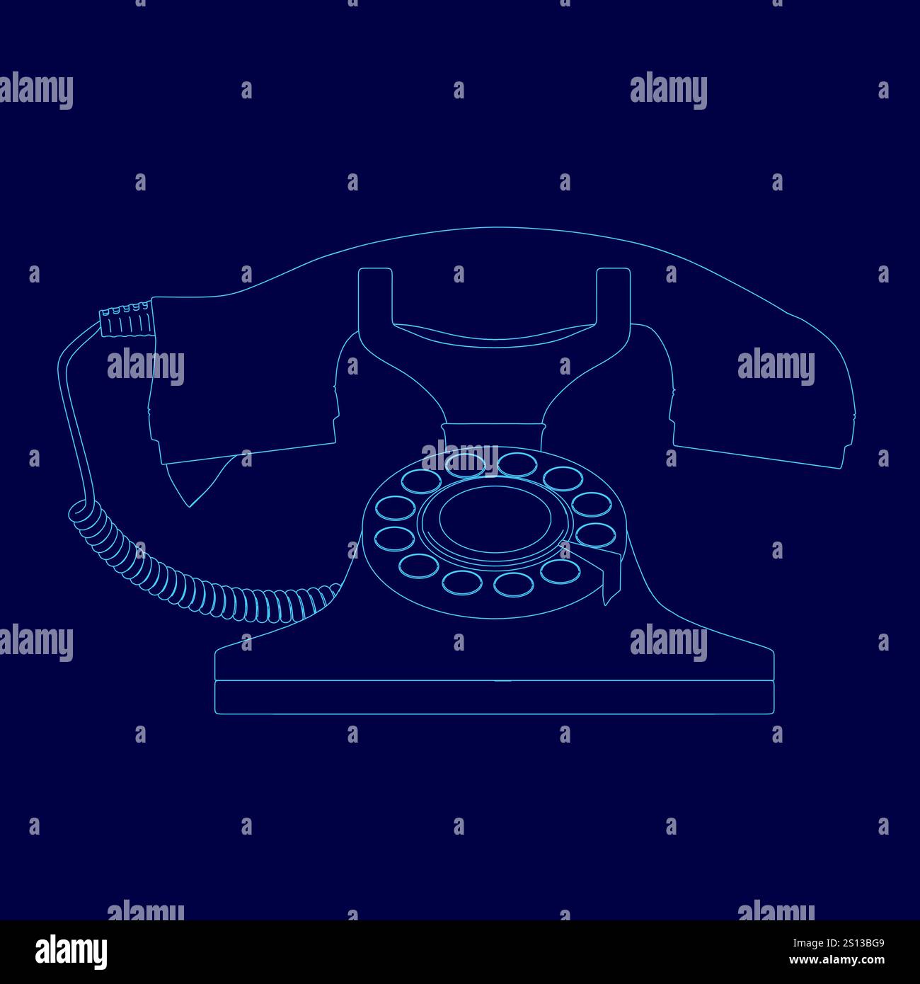 Blue drawing of a phone with a cord. The phone contour Stock Vector ...