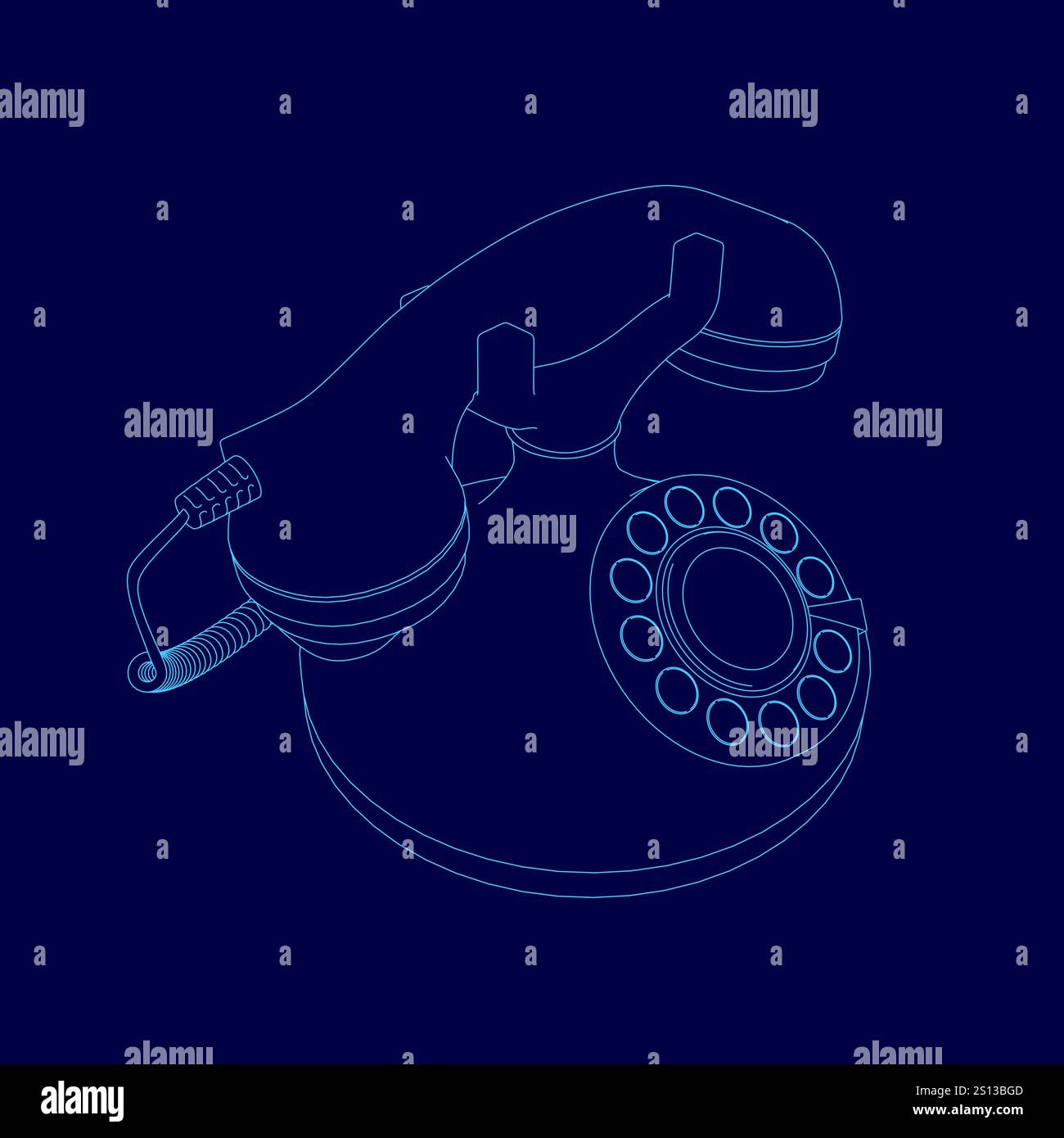 Blue drawing of a phone with a cord hanging off it. The phone outline ...