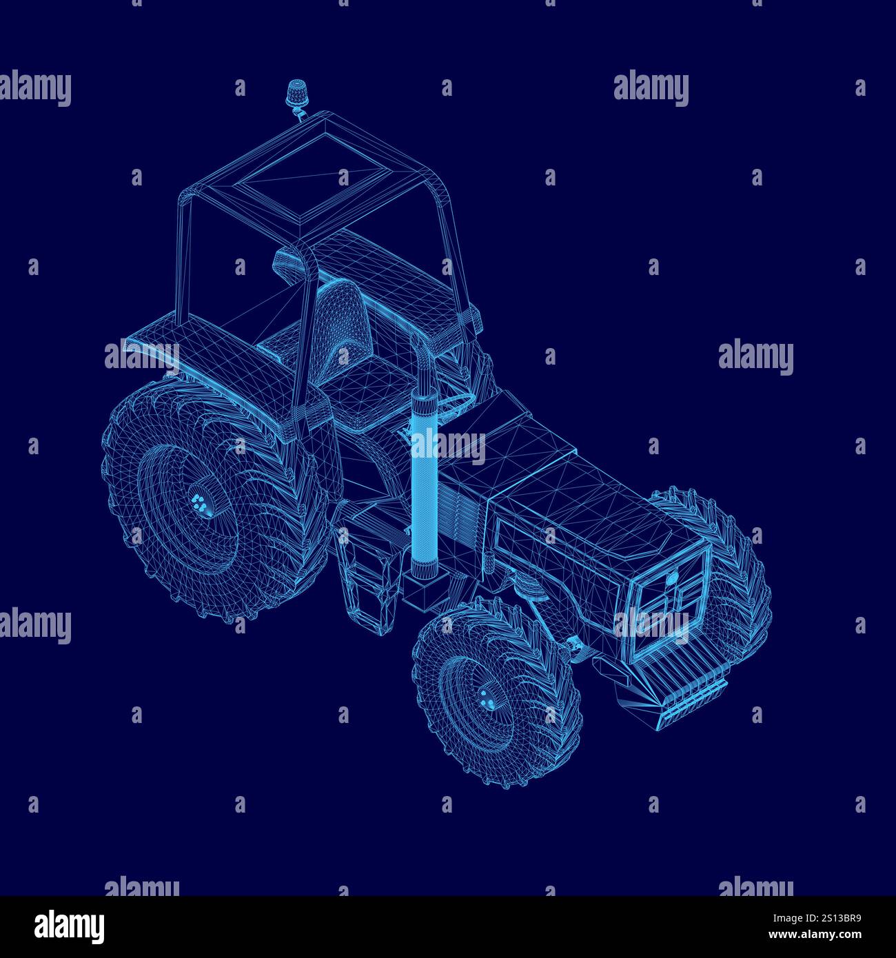 Blue tractor with a cab. The tractor is shown in a 3D. Isometric view ...