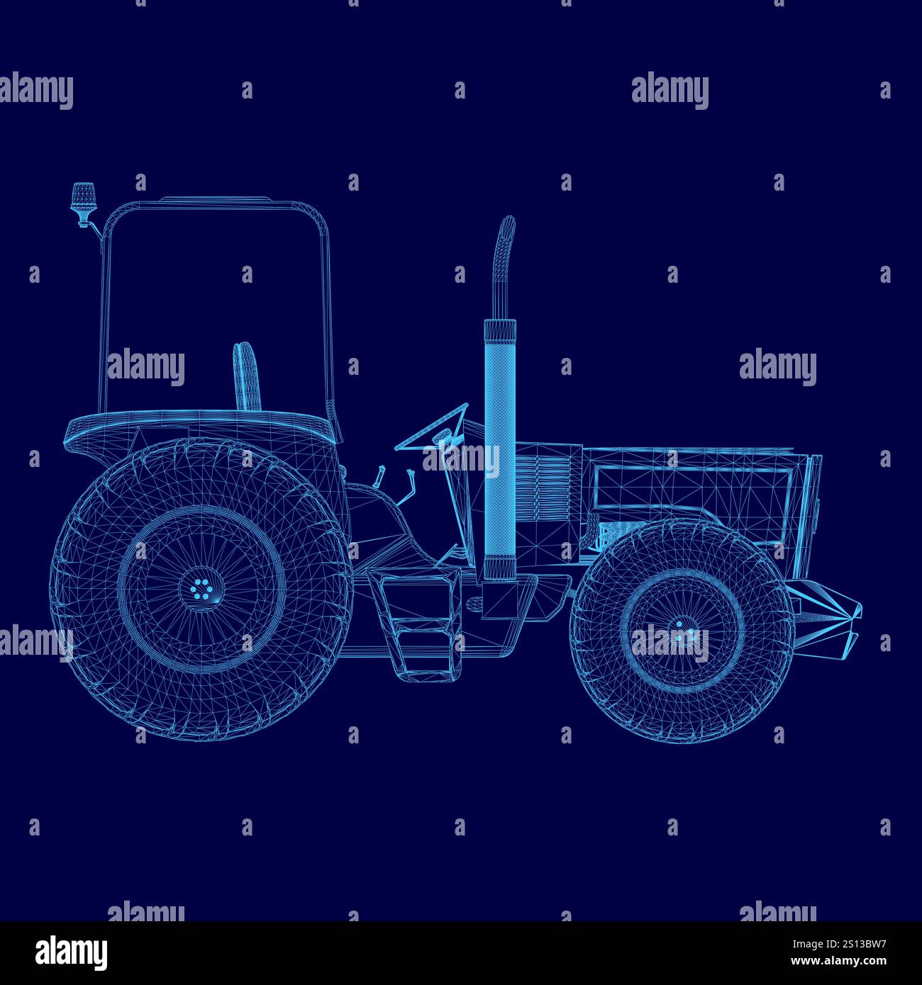 Blue tractor with a handlebar and a cab. The tractor wireframe Stock ...