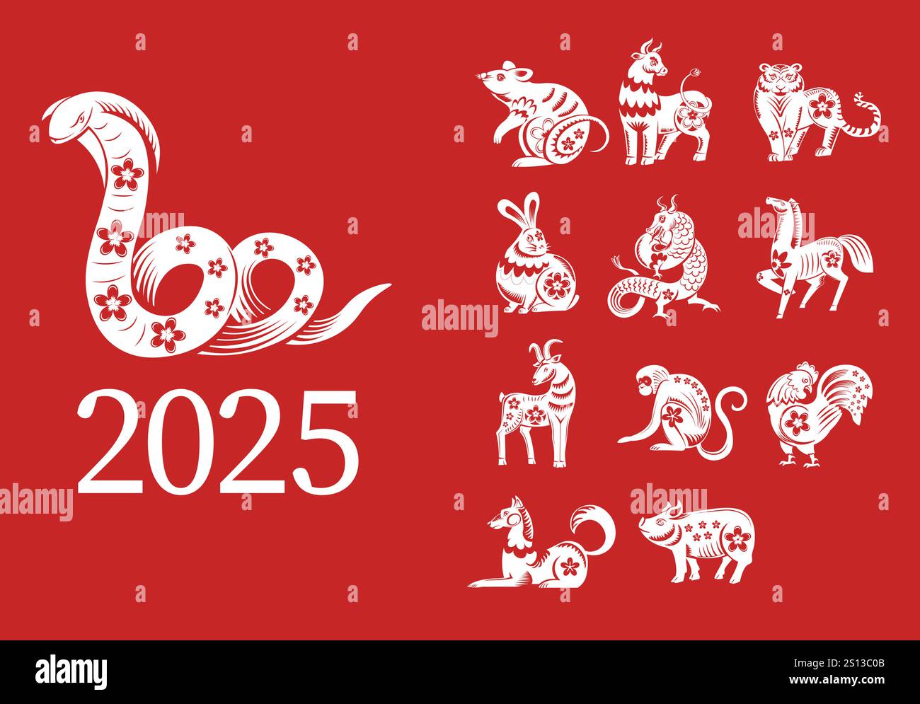 Floral Snake Chinese Zodiac Design Stock Vector Image & Art - Alamy