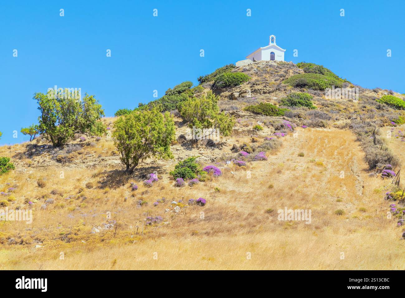 Orthodox chapel standing at the top of a hill, Triopetra, Southern ...