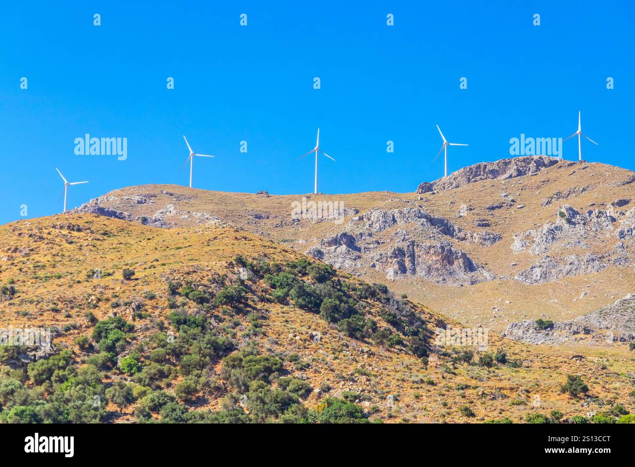 Wind turbines generating electricity, Kerames, Rethymno, Southern Crete ...