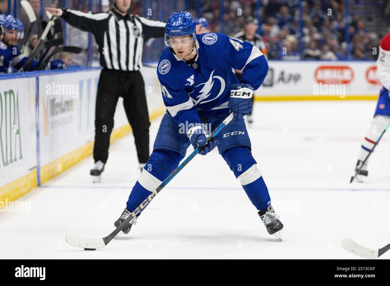 Tampa Bay Lightning right wing Mitchell Chaffee (41) skates with the ...