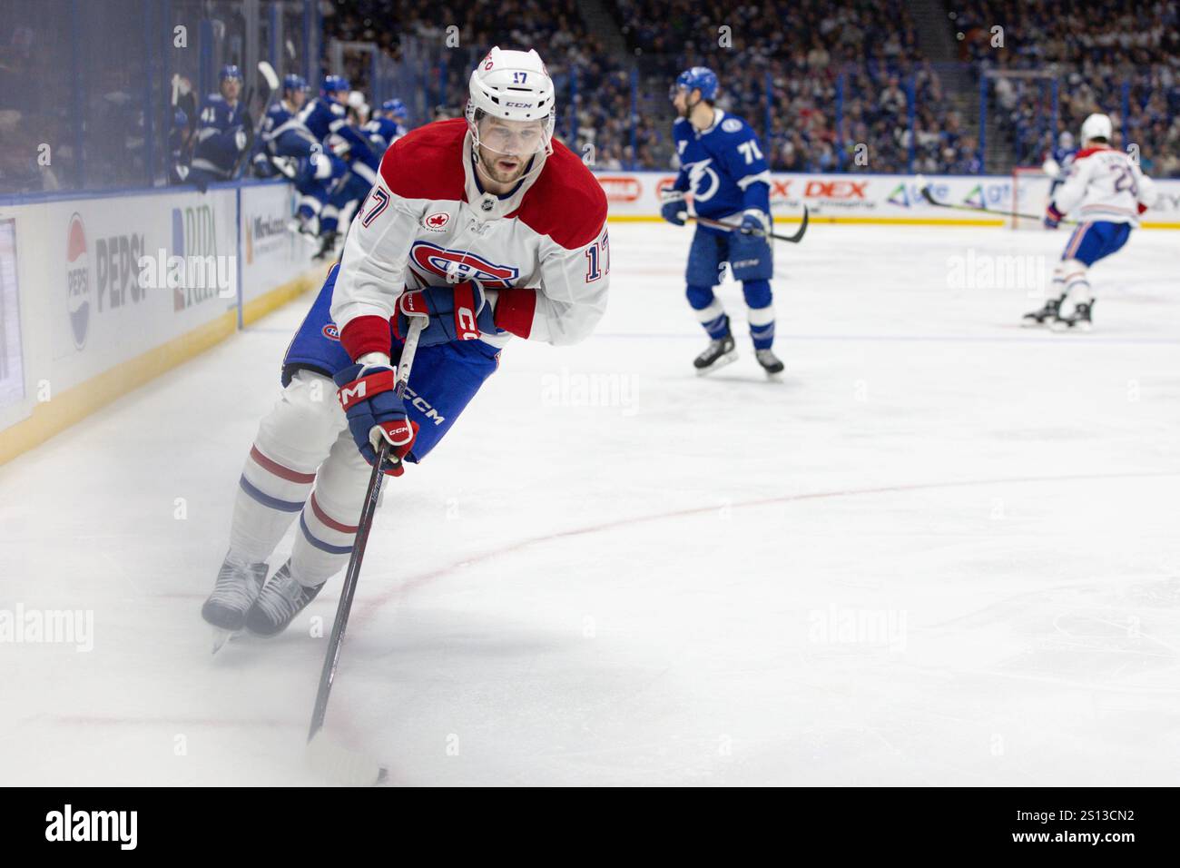 Montreal Canadiens right wing Josh Anderson (17) skates with the puck ...