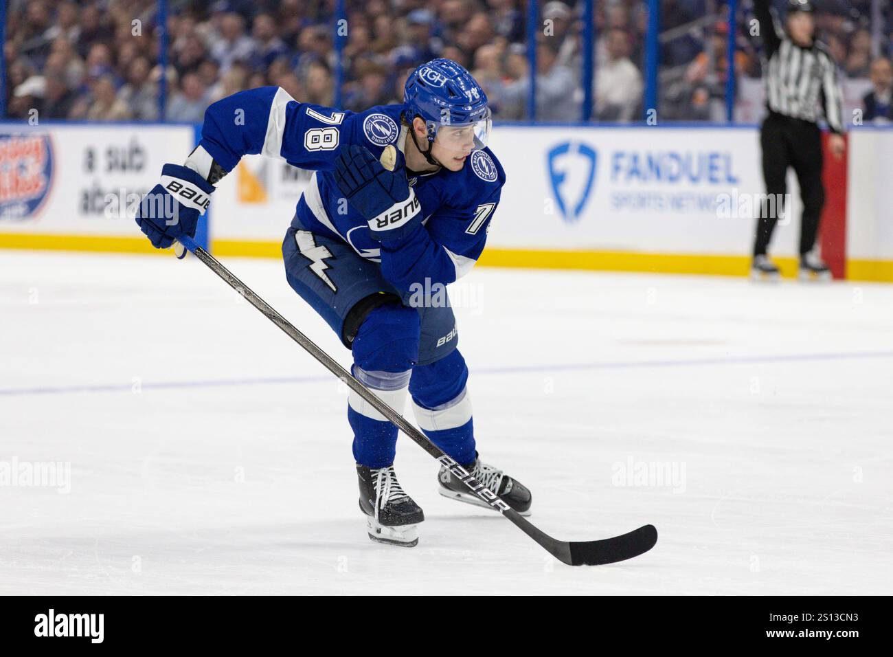 Tampa Bay Lightning defenseman Emil Lilleberg (78) skates with the puck ...