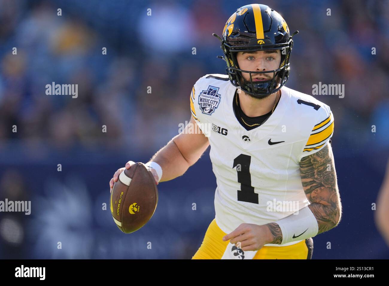 Iowa quarterback Brendan Sullivan (1) plays during the first half of ...