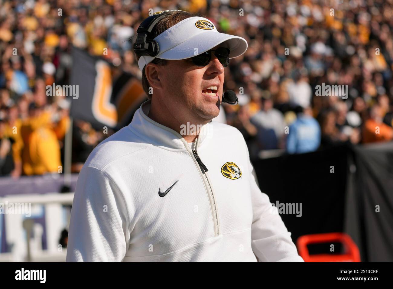 Missouri head coach Eliah Drinkwitz stands on the sideline during the ...