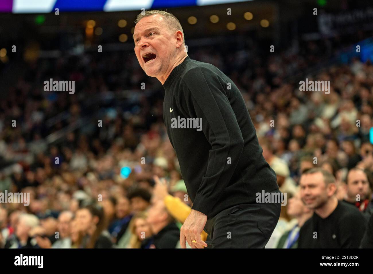 Denver Nuggets head coach Michael Malone reacts to a call by an ...