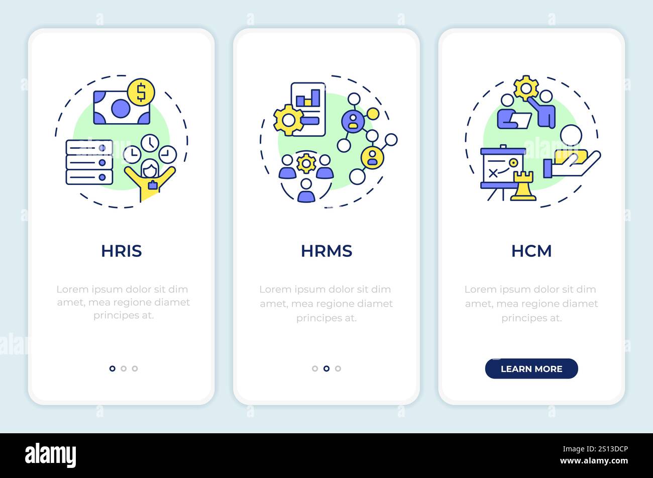 HRMS vs HRIS vs HCM onboarding mobile app screen Stock Vector Image ...