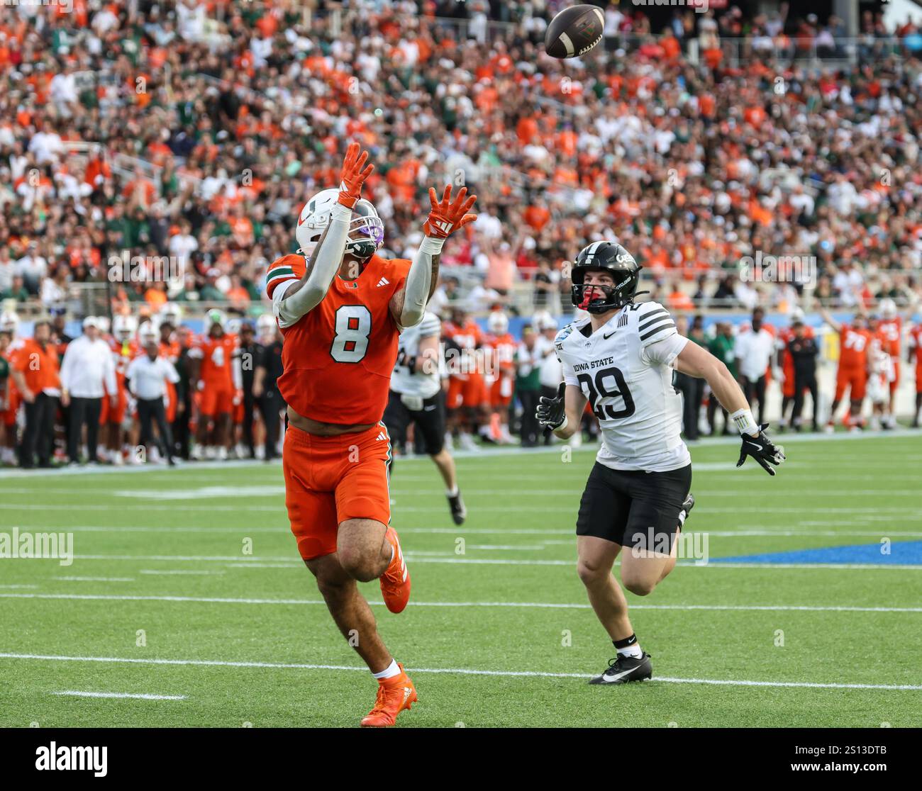 Orlando, FL, USA. 28th Dec, 2024. Miami's Elijah Arroyo (8) gets ready ...