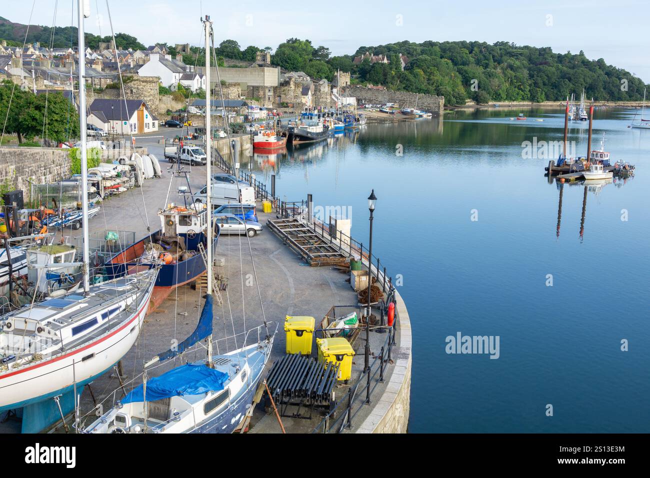 Scenic River Conwy and Quay with boats being repaired and moored ...