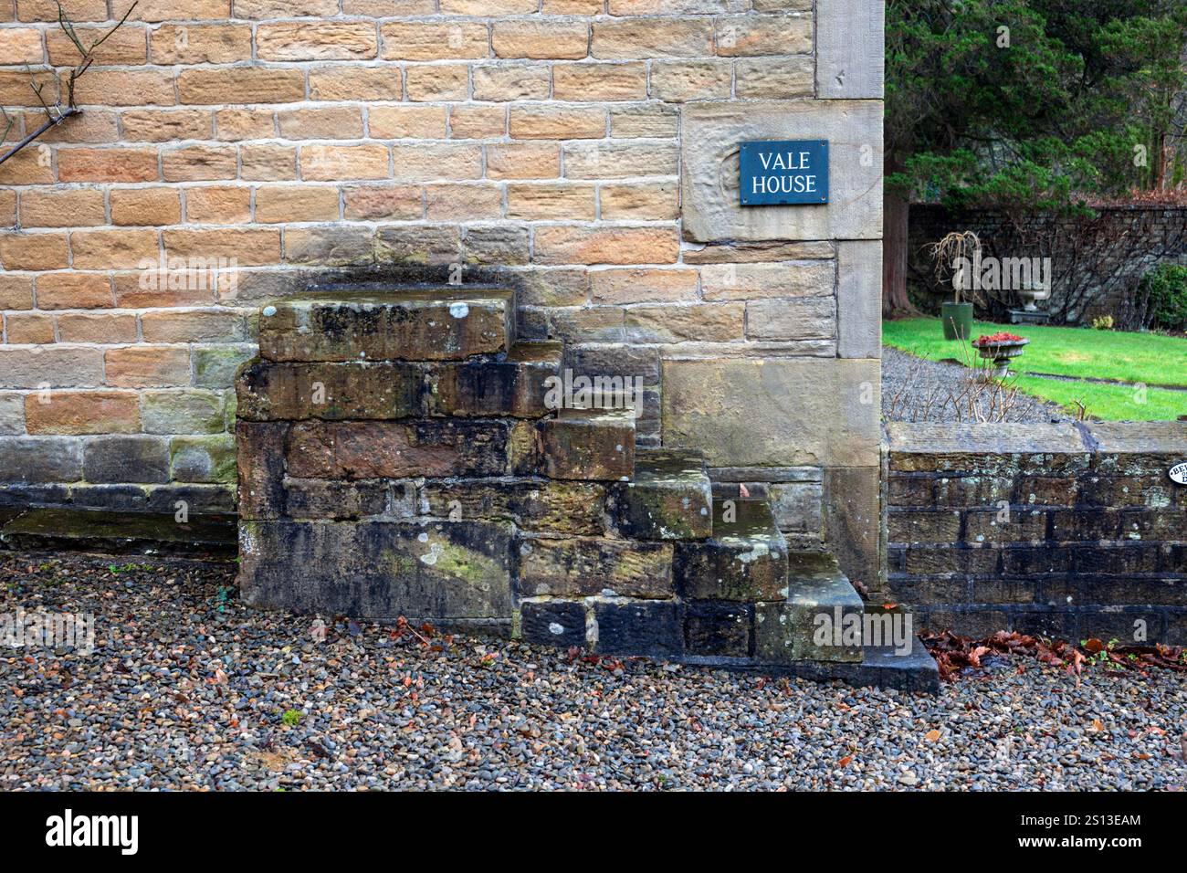 Horse mounting steps at Vale House, Edgworth, Lancashire Stock Photo ...