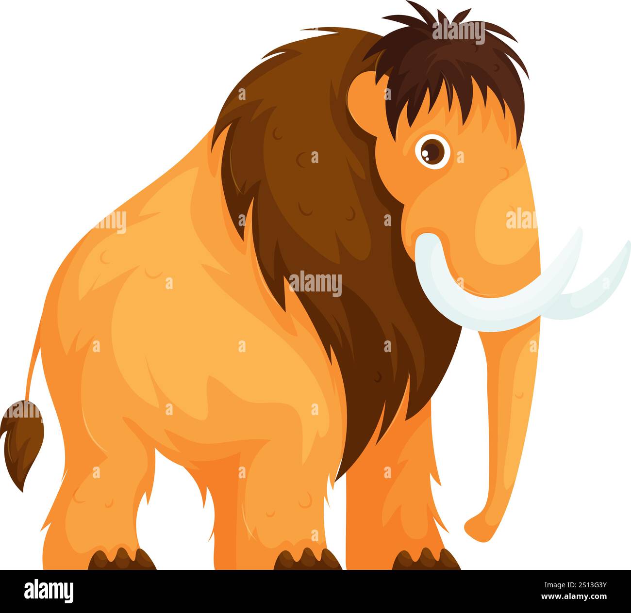 Adorable cartoon woolly mammoth with tusks and shaggy fur, depicted in ...