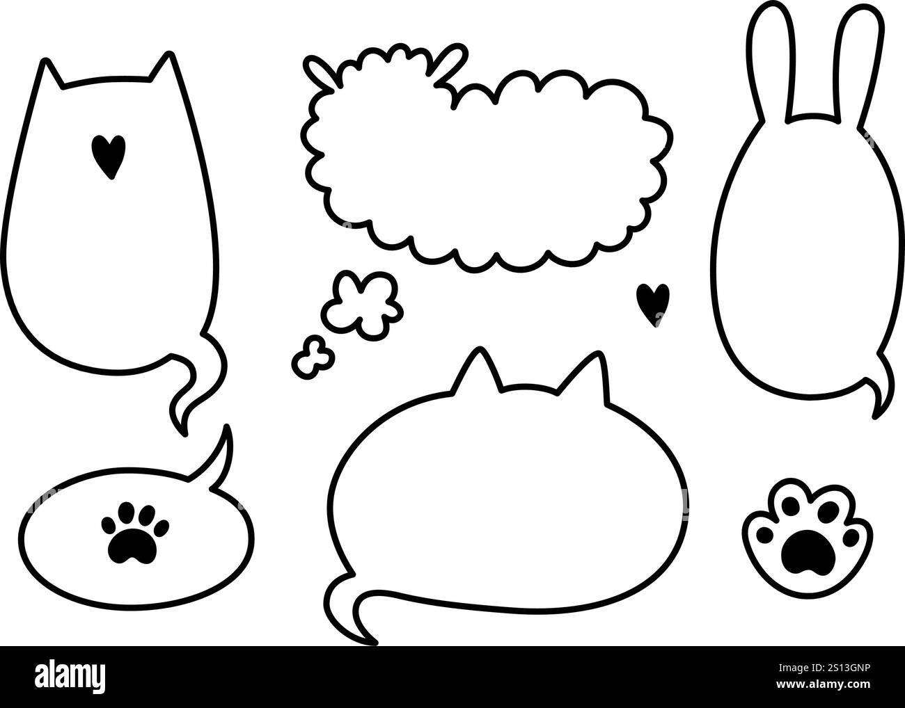 Cat dog pet speech bubble. Empty cute frames with tails set. Hand drawn ...