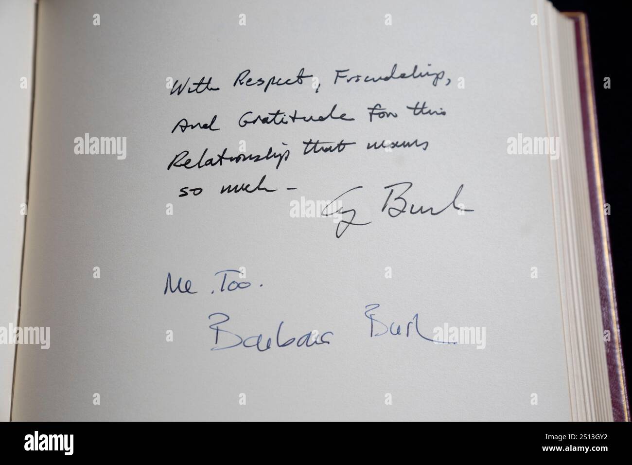 The signatures of US President George Bush and his wife Barbara are ...