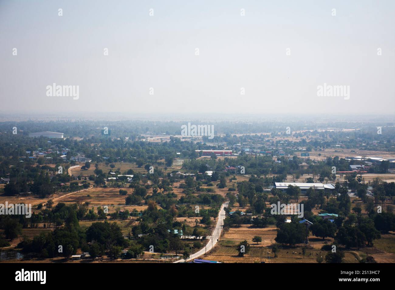 Aerial view landscape of rice field or paddy land and village ...