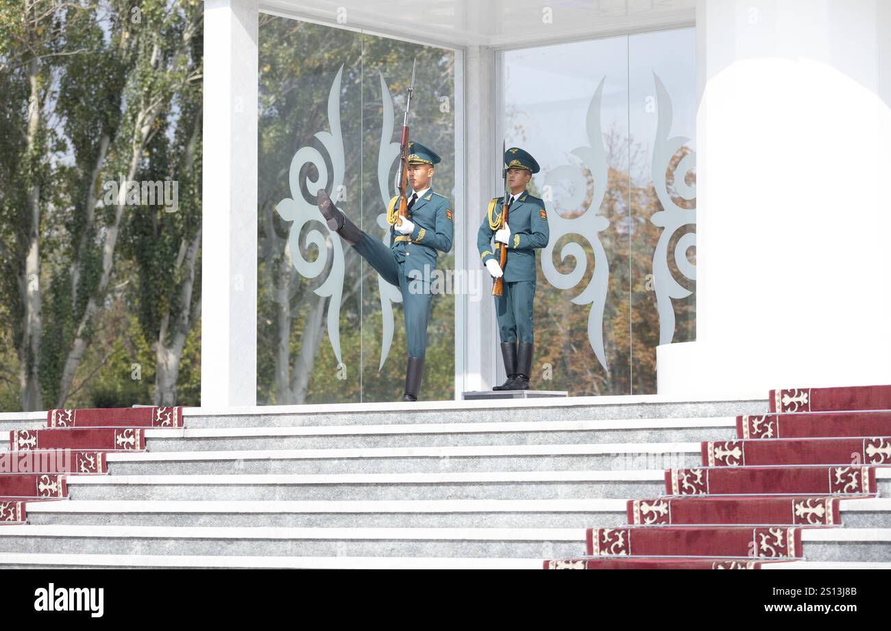 Bishkek, Kyrgyzstan- October 11 2024: Changing of the guard at Ala-Too ...