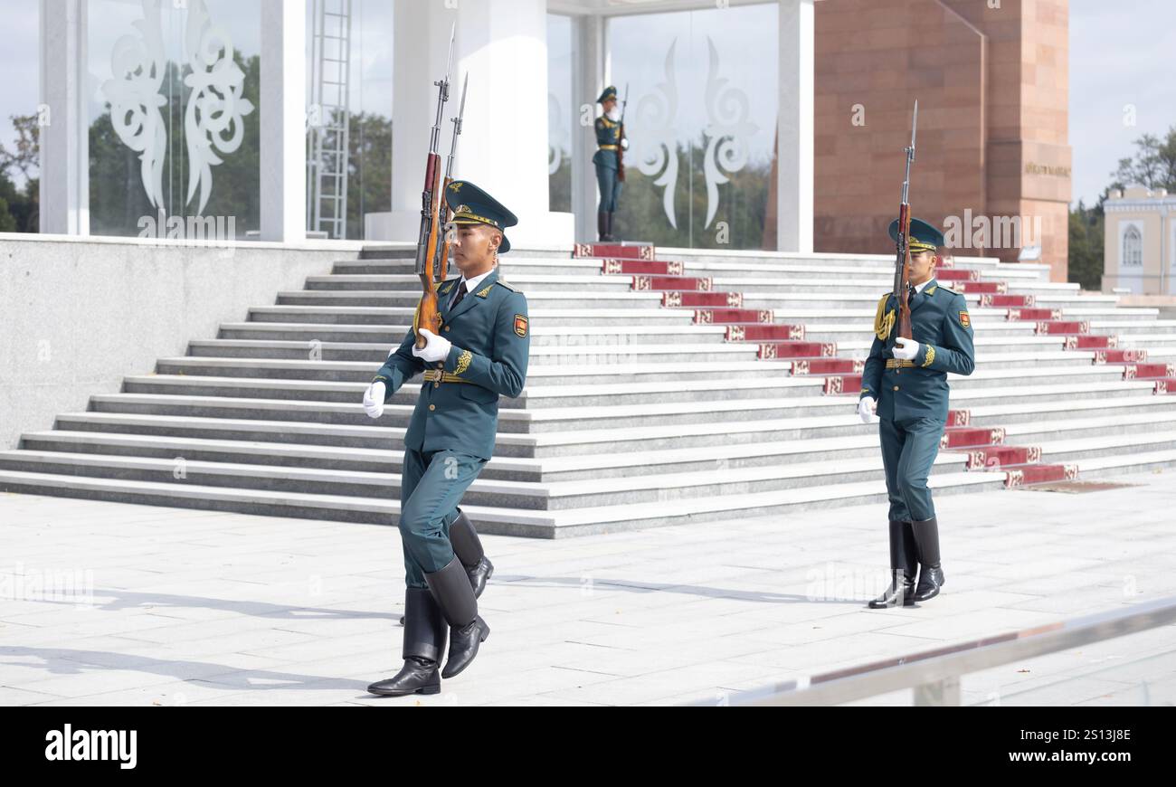 Bishkek, Kyrgyzstan- October 11 2024: Changing of the guard at Ala-Too ...