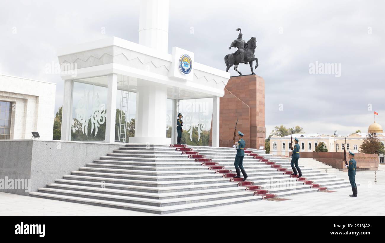 Bishkek, Kyrgyzstan- October 11 2024: Changing of the guard at Ala-Too ...