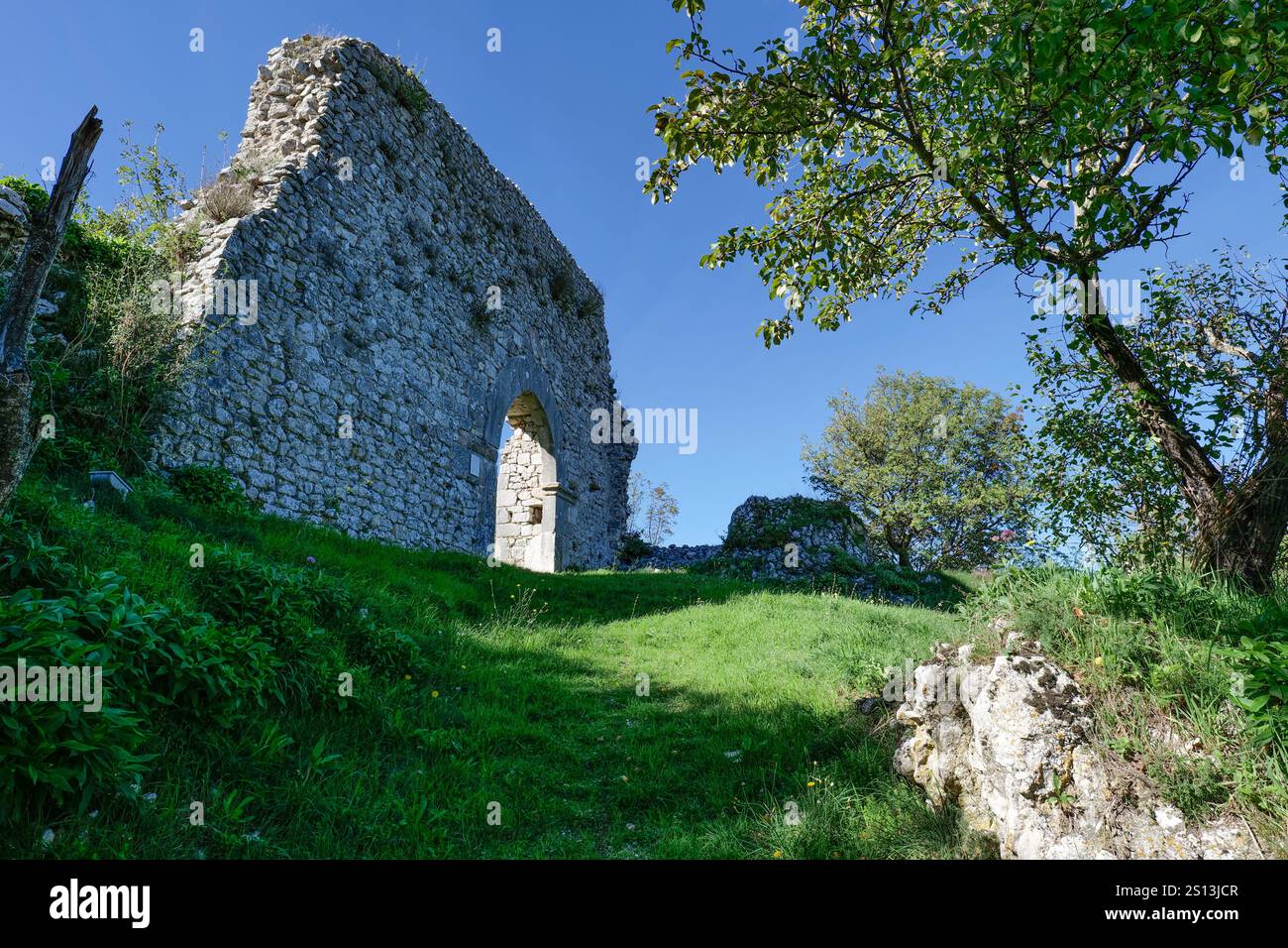 The ruins of a medieval castle in Morcone, a town in the province of ...