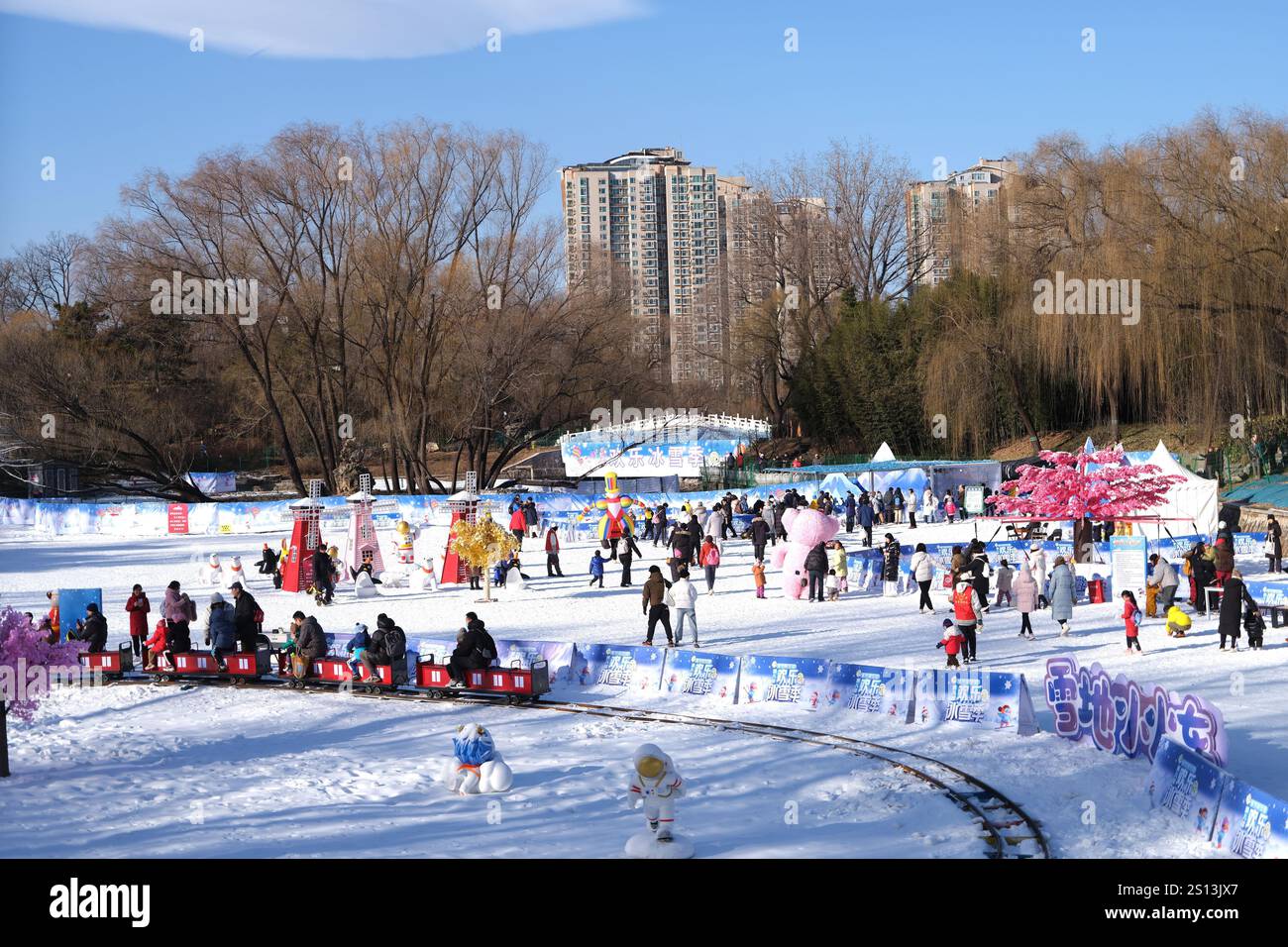 Tourists experience ice and snow sports at a park in Beijing, China, 27 ...