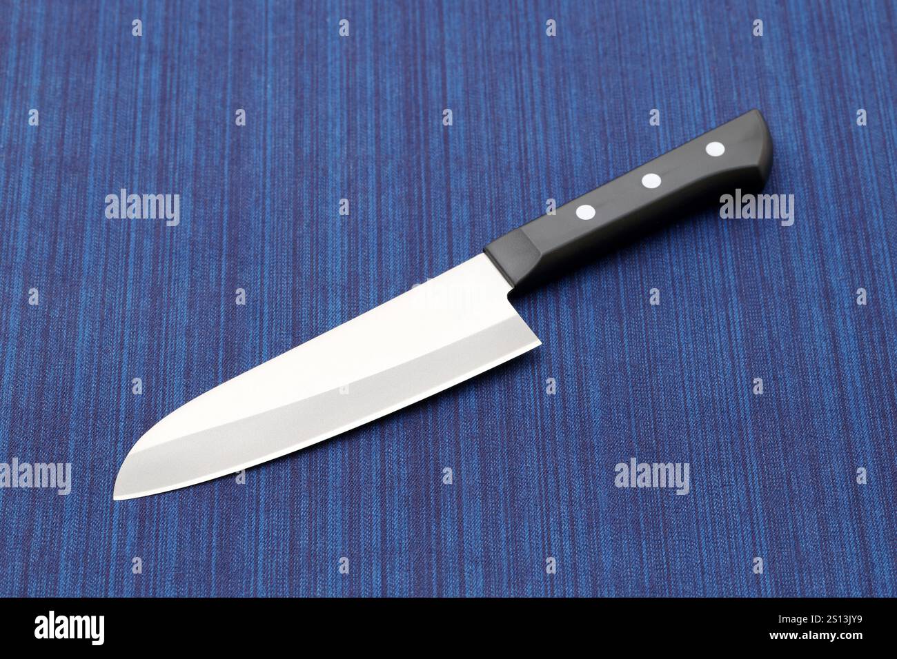 Traditional Japanese knife, kitchen utensil on table with copy space ...