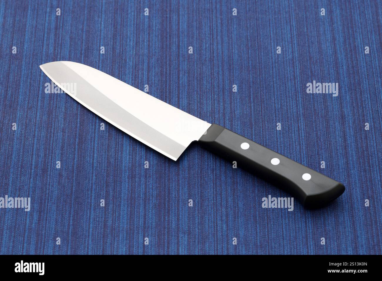 Traditional Japanese knife, kitchen utensil on table with copy space ...