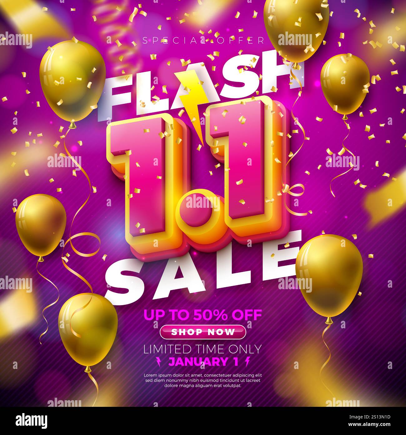1 January Shopping Day Flash Sale Design with 3d 1.1 Number and Party ...