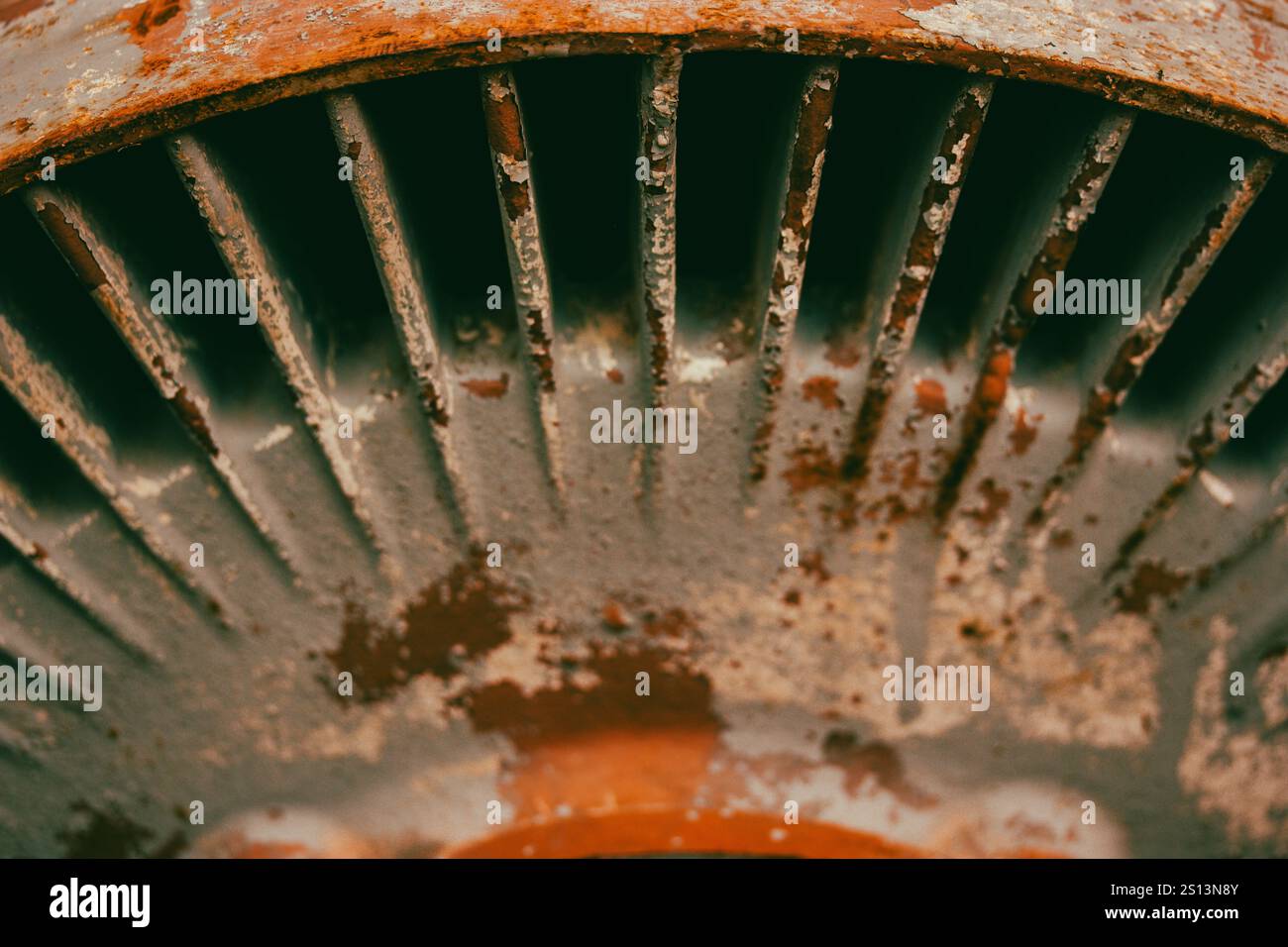Rusty wheeled surface of old metal wheel surface. Broken vintage mechanism. Steel gear. Turbine ...