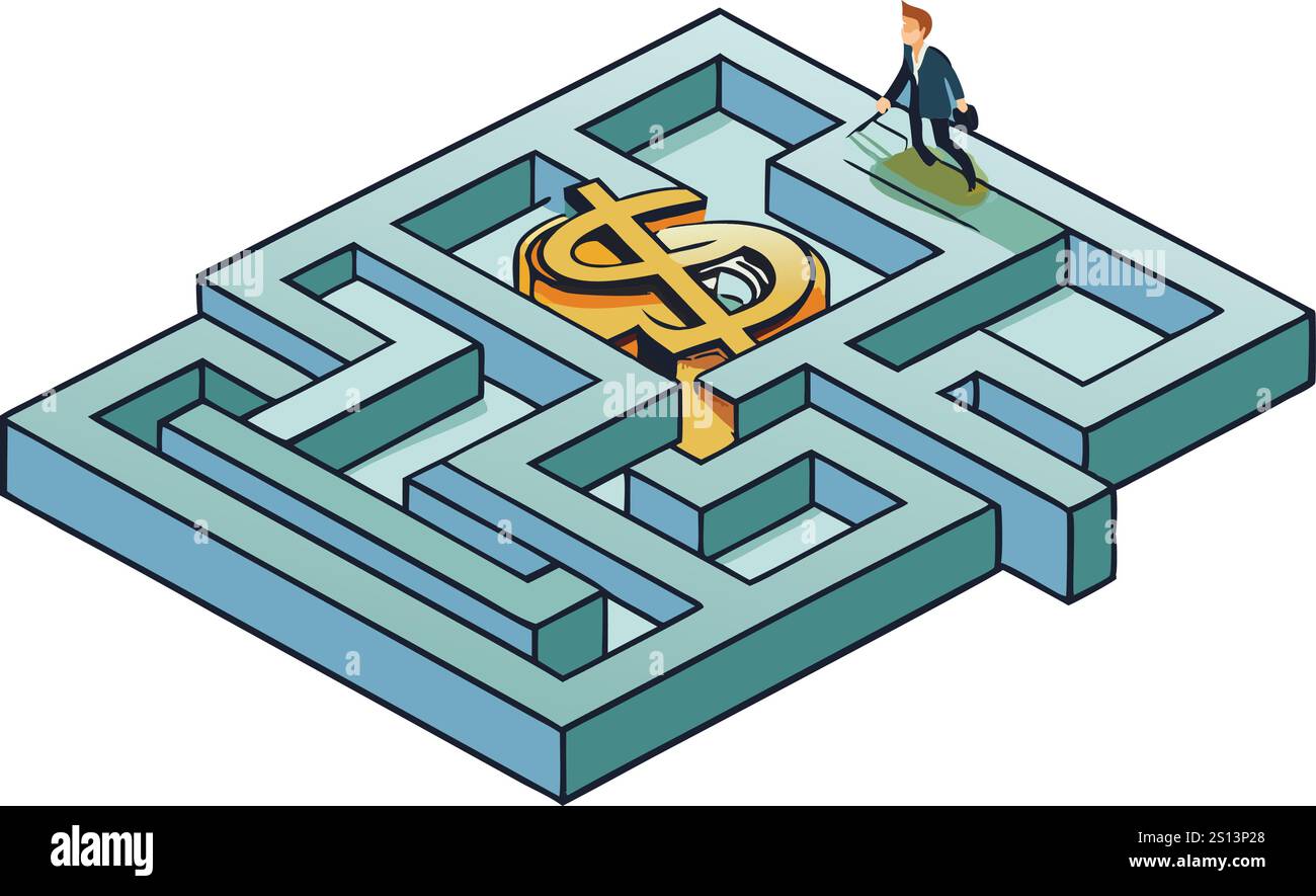 maze design with dollar sign center, conceptual vector art for ...