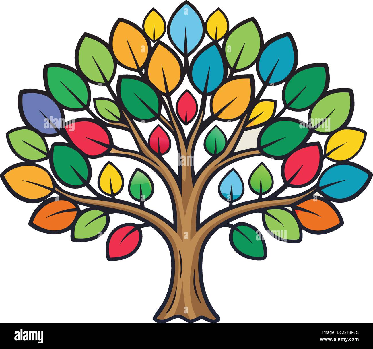 Modern vector tree illustration with colorful leaves, expressing unity ...
